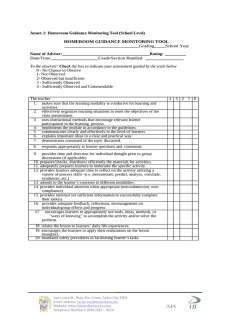 Homeroom Guidance Monitoring Tool Pdf