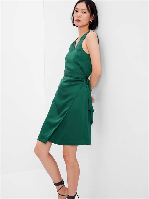Gap Satin Mini Wrap Dress In June Bug Green Modesens