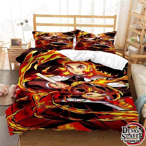 Rengoku Bedding Set Soft And Warm Best Room Decor Demon Slayer Merch Store Demon Slayer