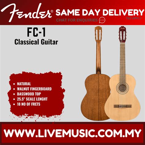 Fender Fc 1 Classical Guitar Walnut Fb Natural Fc1 Fc 1