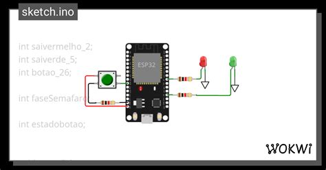 Botão Com 2 Ledes Piscando Wokwi Esp32 Stm32 Arduino Simulator