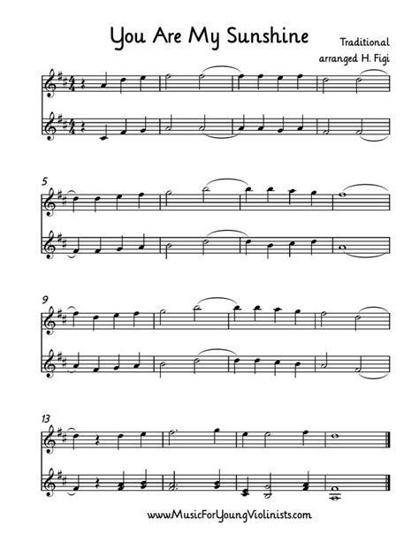 You Are My Sunshine Violin Sheet Music