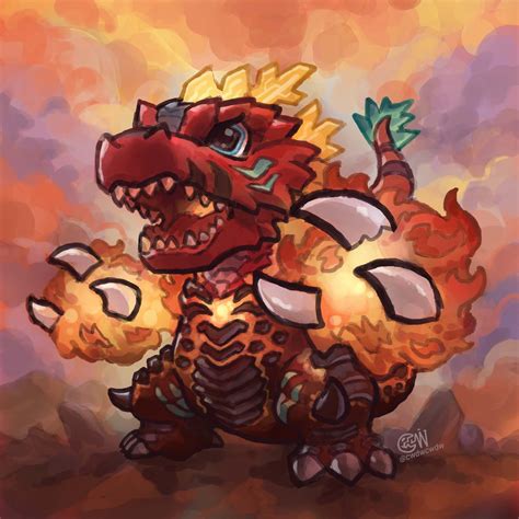 Cwdw Dinomon Digimon Highres Blue Eyes Chibi Colored Skin