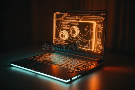 Laptop Neon Orange Light Ai Generative Stock Illustration