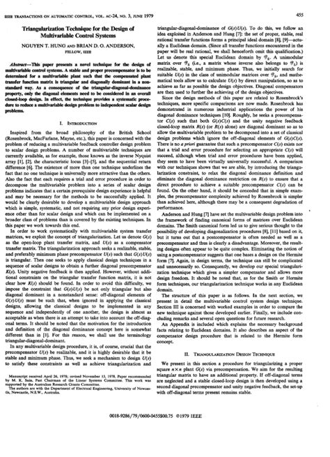 Pdf Triangularization Technique For The Design Of Multivariable