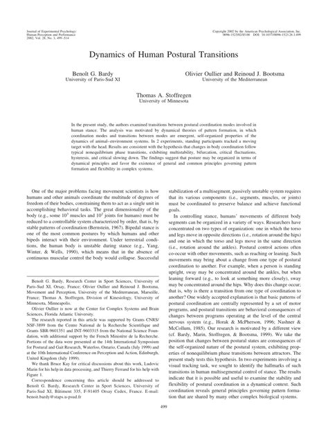 Pdf Dynamics Of Human Postural Transitions