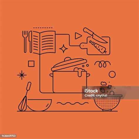 요리 관련 벡터 배너 디자인 개념 아이콘과 현대 라인 스타일 0명에 대한 스톡 벡터 아트 및 기타 이미지 0명 개념 그릇 Istock