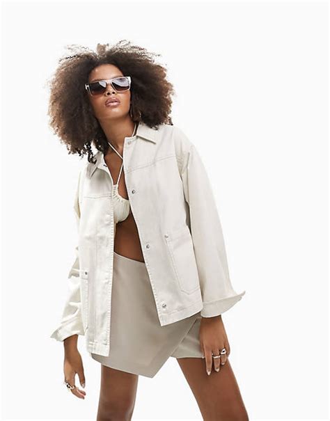 Asos Design Lightweight Cotton Pocket Shacket In Ecru Asos
