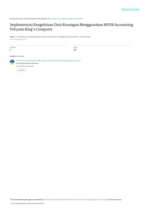 SOLUTION Implementasi Pengelolaan Data Keuangan Menggunakan Myob Accounting V Pada King S