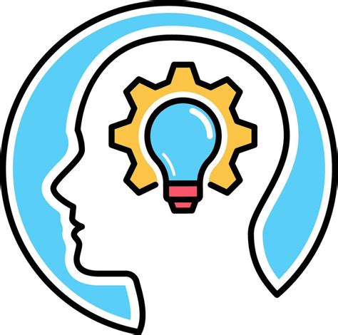Human Head With Gear Brain Lamp Light Bulb Icon Illustration
