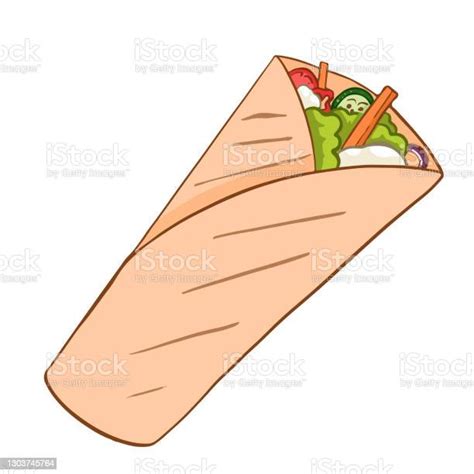 다이어트 음식 샤와르마 만화 스타일 흰색 배경에 격리된 그림입니다 이 그림은 메뉴 전단지 배너 및 레스토랑에 적합합니다 0명에