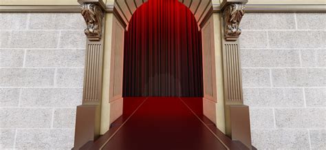 빨간 커튼 Vip 문 입구 빨간 커튼이있는 고전적인 아크 도어 벽에 기둥이있는 아치 영화관에 대한 스톡 사진 및 기타 이미지 영화관 3차원 형태 개념 Istock