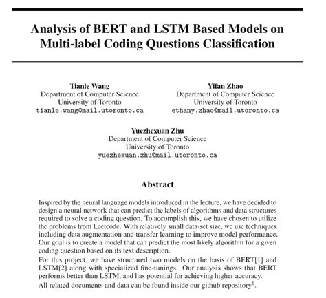 Multi Label Classification Of Coding Questions Using Bert And Lstm Jason Zhus Personal Website