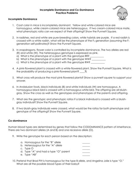 Worksheet Incomplete Dominance Worksheet File Incomplete — Db