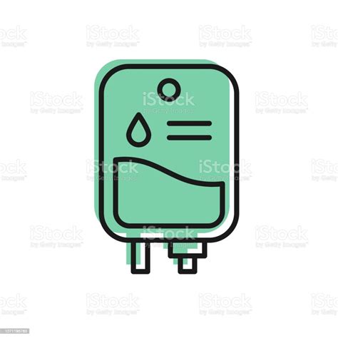흰색 배경에 격리 된 블랙 라인 Iv 가방 아이콘 블러드 백 혈액 개념을 기부합니다 치료와 치료의 개념 화학 요법 벡터 가방에