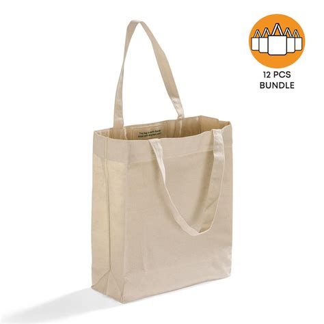 12 Ct Eco Friendly Recycled Cotton Canvas Tote Bag Wfull Gusset By