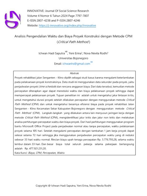 Analisis Pengendalian Waktu Dan Biaya Proyek Konstruksi Dengan Metode