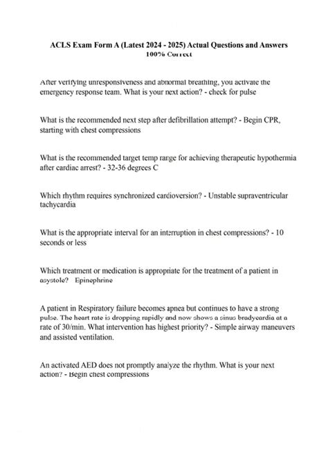 Acls Exam Form A Latest Actual Questions And Answers 100 Correct Acls Stuvia Us