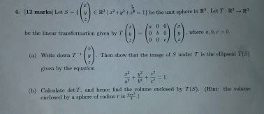 Solved Let S X Y Z Elementof R 3 X 3 Y Z 1 Chegg Com
