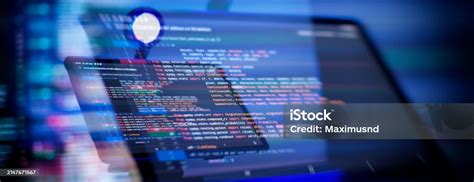 Working Atmosphere Of A Programmer At Home Background Programming Code Abstract Screen Stock