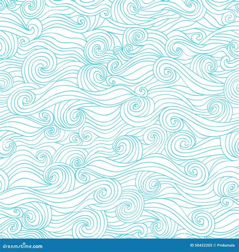 Seamless Wave Hand Drawn Pattern Waves Background Seamlessly T Stock Vector Illustration Of