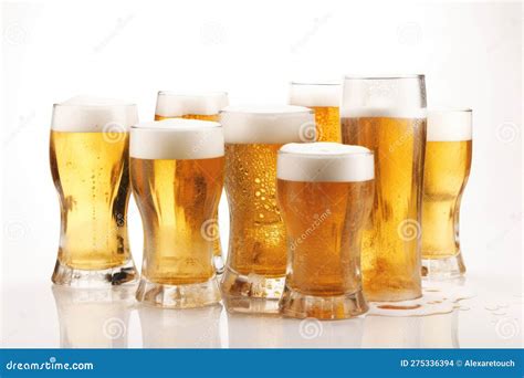 Different Types Of Beer In Glasses And Bottles Isolated On White Stock