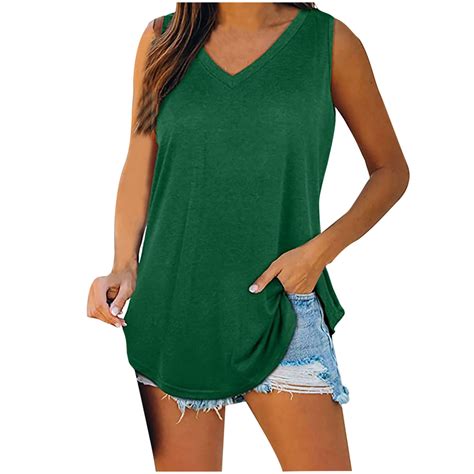 Besolor Summer Tank Tops For Women 2025 Casual V Neck Sleeveless Basic Tee Shirts Loose Flowy
