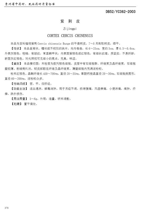紫荆皮 贵州省中药材民族药材质量标准2003年版 蒲标网