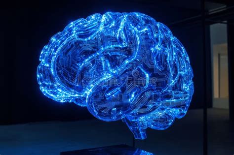 A Glowing Blue Brain Sculpture Symbolizes Intelligence And Creativity This Modern Artwork