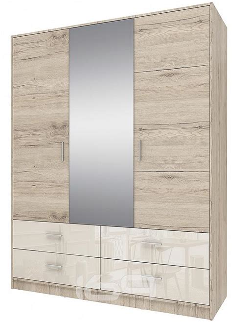 Шкаф Лациа 3 х дверный с зеркалом и ящиками СТЛ 418 01 Дуб санремо Крем бежевый купить недорого