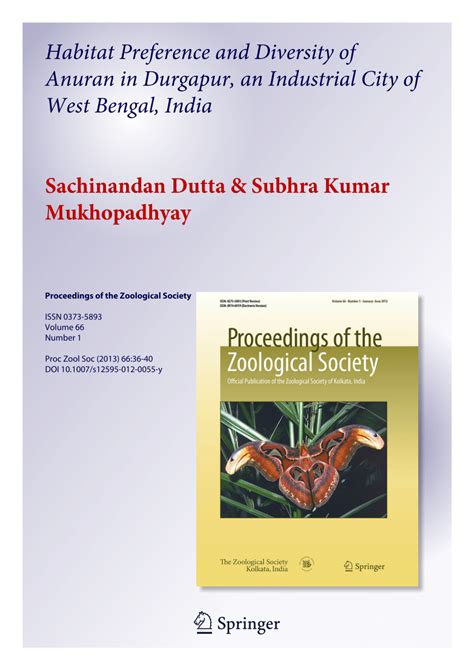 Pdf Habitat Preference And Diversity Of Anuran In Durgapur An Industrial City Of West Bengal