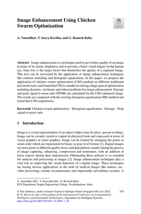 Pdf Image Enhancement Using Chicken Swarm Optimization