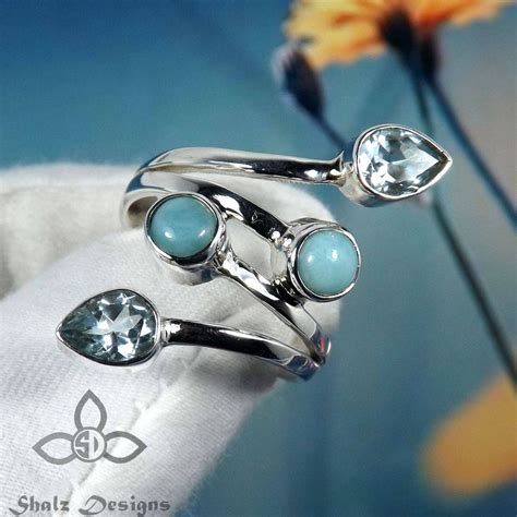 Anillo Larimar Anillo De Piedras Preciosas Larimar Piedra De Topacio