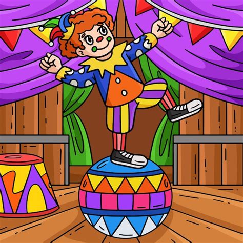 El payaso del circo en la pelota Ilustración de dibujos animados de