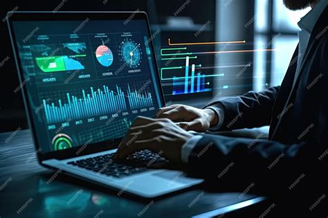Premium Photo Data Visualization Of A Man Working On A Laptop With