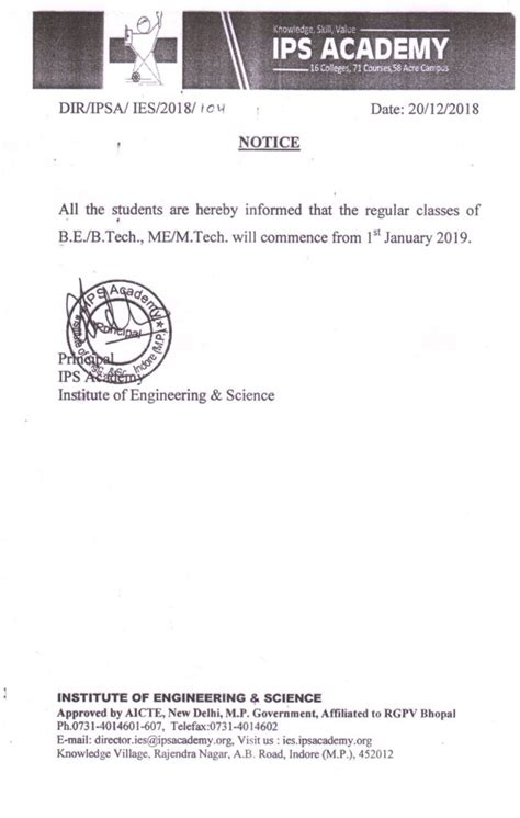 Class Notice Ips Academy Indore