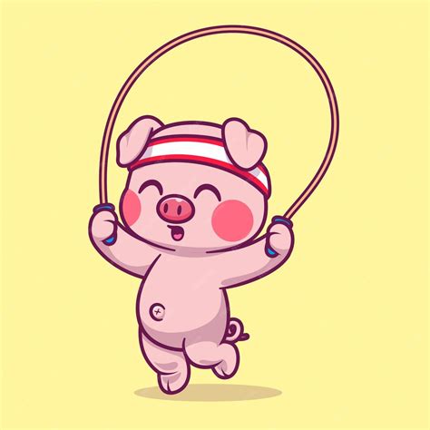 Cochon Mignon Jouant à La Corde à Sauter Cartoon Vector Icon