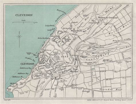 Clevedon Vintage Tourist City Town Plan Somerset Ward Lock 1928 Old Map