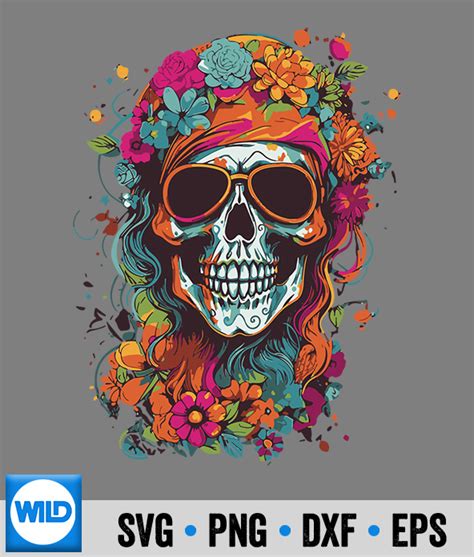 Hippy Skull Halloween SVG Hippy Skull Groovy Halloween Girls SVG WildSvg