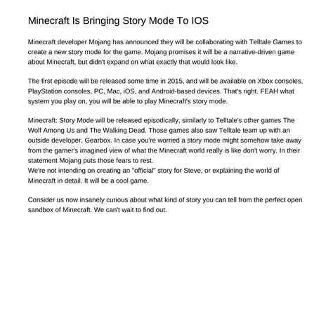 Minecraft Is Bringing Story Mode To Iostgpzfpdfpdf Docdroid