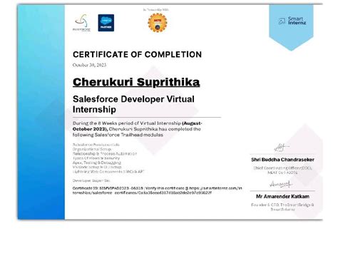 Suprithika Cherukuri On Linkedin Internship Virtual Certificate Salesforce Learning