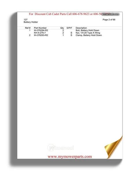 Cub Cadet Parts Manual For Model 127