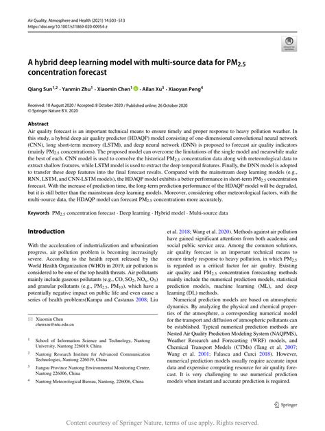 A Hybrid Deep Learning Model With Multi Source Data For Pm2 5 Concentration Forecast Request Pdf