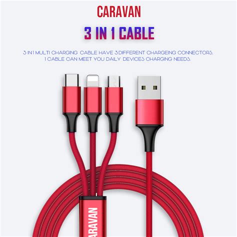 0 Caravan Crew สายชาร์จ 3 In 1 Charging Cable Usb To Lightning Micro