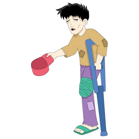 Premium Vector A Poor Onelegged Lame Young Man Was Walking Begging