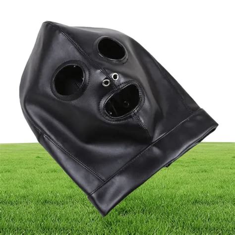 Bdsm Bondage Hood Eyes Mouth Open Breathing Faux Leather Bondage Gear