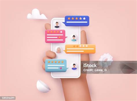 리뷰 등급과 함께 전화를 들고 손을 좋은 나쁜 속도와 텍스트와 별 리뷰 입체 이미지에 대한 스톡 벡터 아트 및 기타 이미지 입체 이미지 3차원 형태 소셜 네트워킹