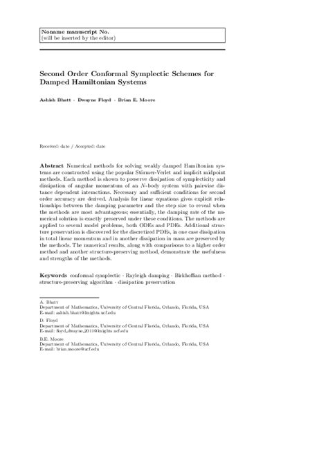 Pdf Second Order Conformal Symplectic Schemes For Damped Hamiltonian