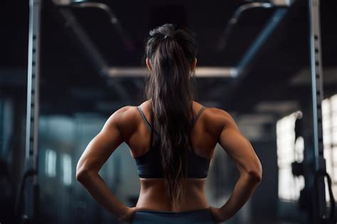 Premium Ai Image Rear View On Woman Athlete Showing Muscles On Her