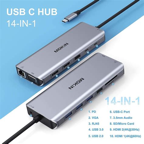 Mokin Usb C Docking Station Dual Monitor 14 In 1 Usb C Hub Multiport Adapter Dongle With 2xhdmi